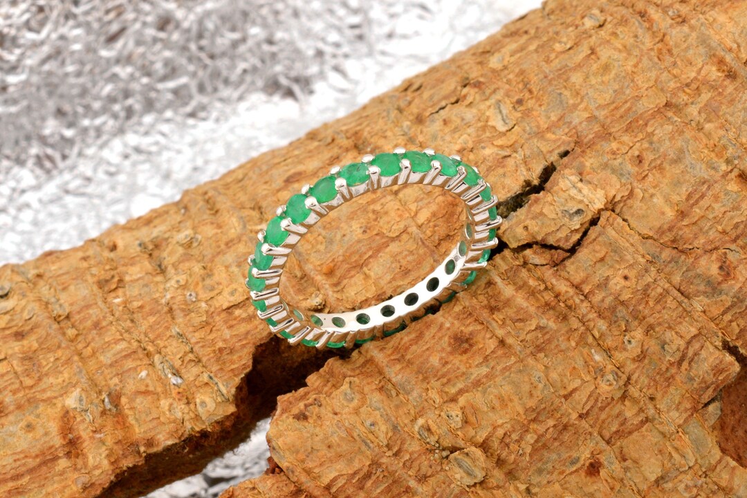 Natural Emerald Eternity Band, 14k Solid White Gold Full Eternity Band ...