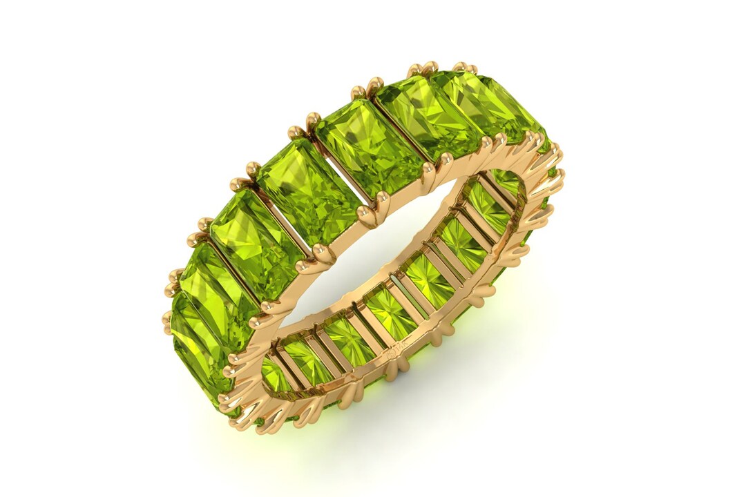 Natural Peridot Eternity Wedding Band, 14k Solid Gold Ring, August ...