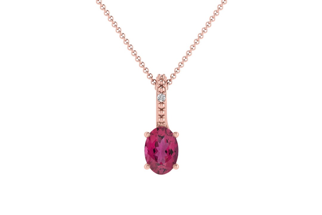 14k Solid Gold Diamond Hidden Bail Pendant, 0.44 Ctw Pink Tourmaline ...