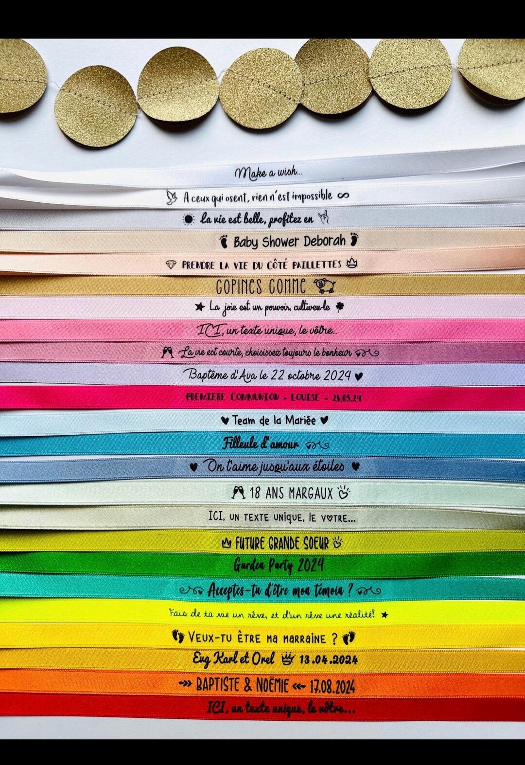 Bracelet ruban satin personnalisé simple (EVJF, Mariage, anniversaire ...
