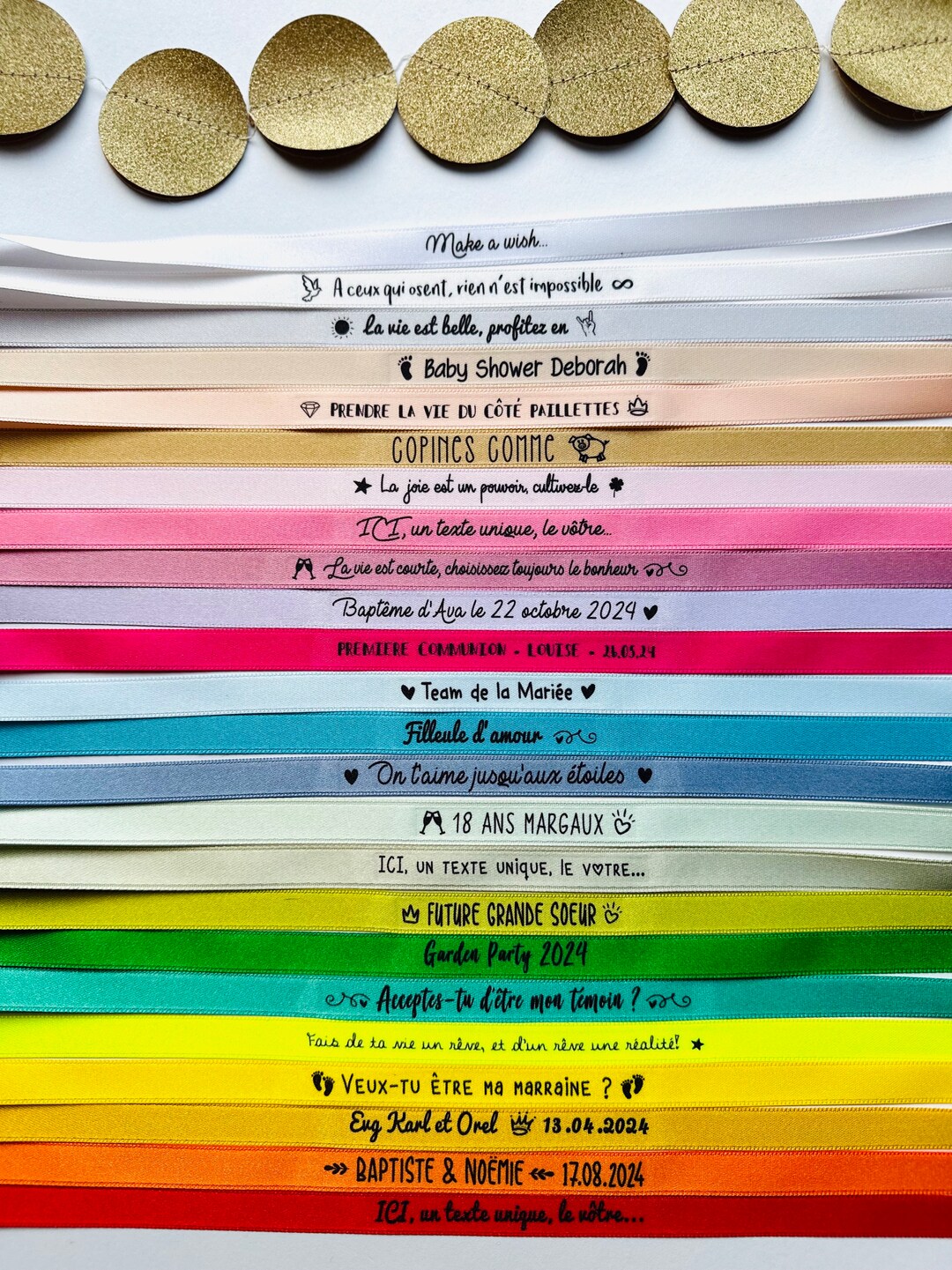 Bracelet ruban satin personnalisé simple EVJF, Mariage, anniversaire ...