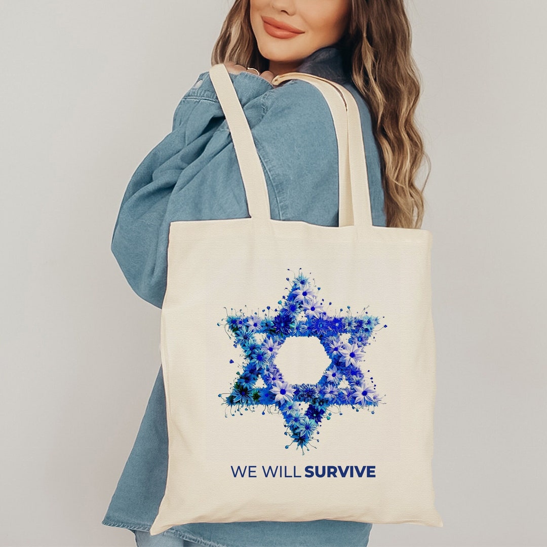 Israeli Canvas Tote Bag | Star of David Flowers | Shopping Bag | A ...