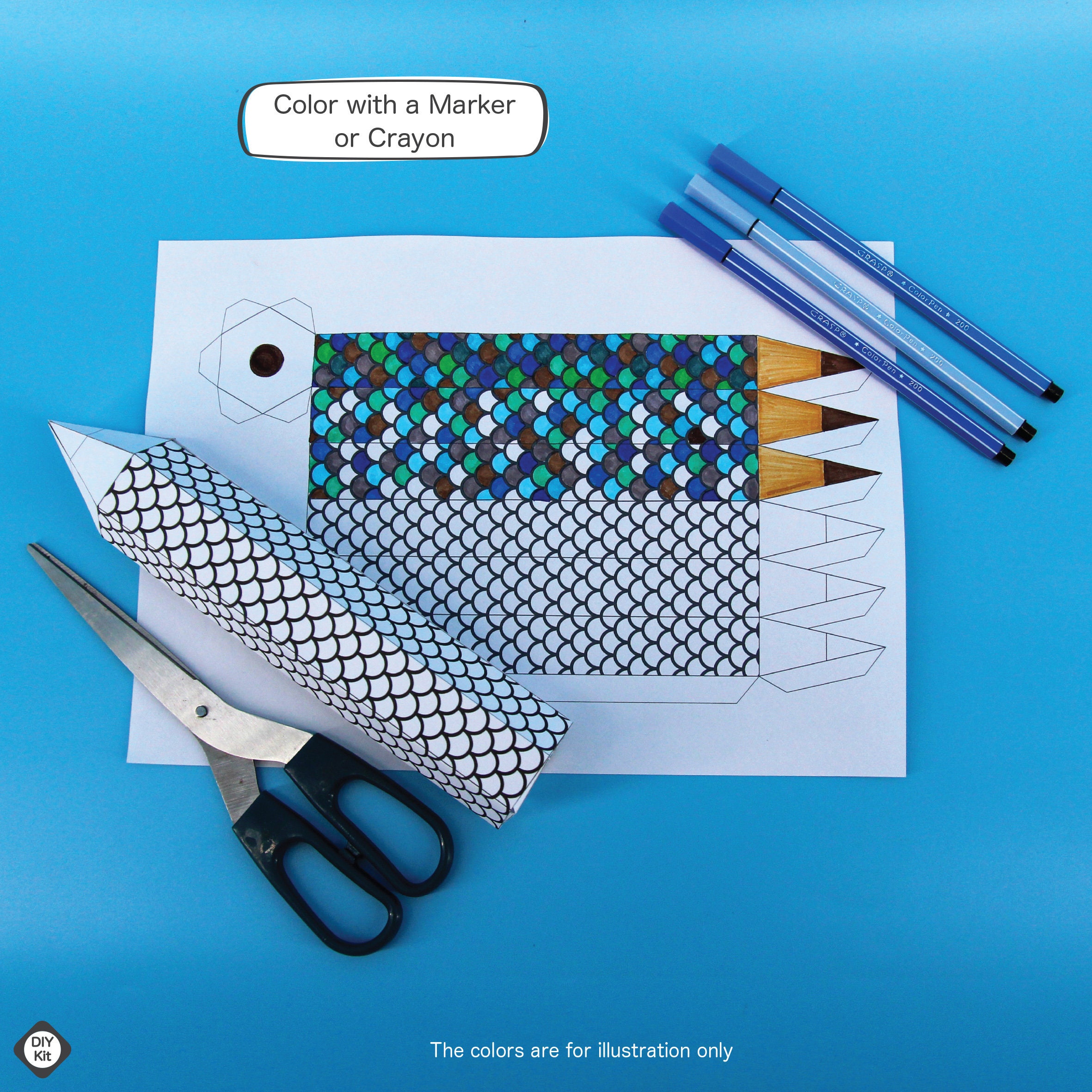 3D Coloring Papercraft Instant Downloadpdf, Kids 3D Paper Sculpture ...