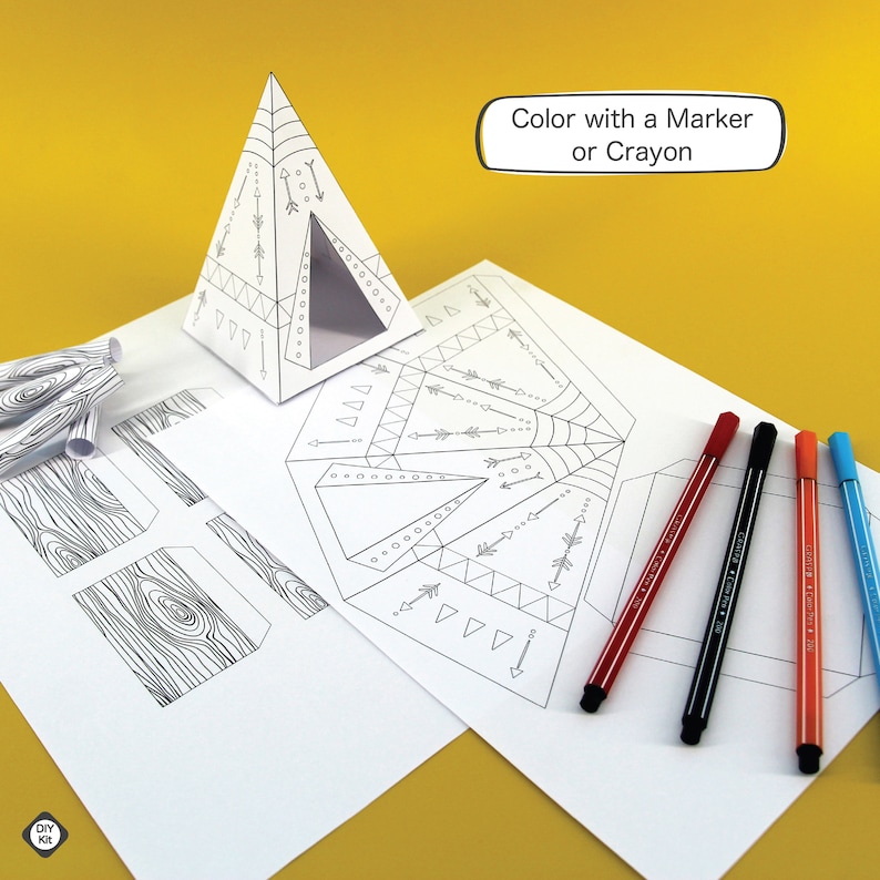 Coloring Indian Tent Paper, Easy to Cut, Assemble and Craft for Kids ...
