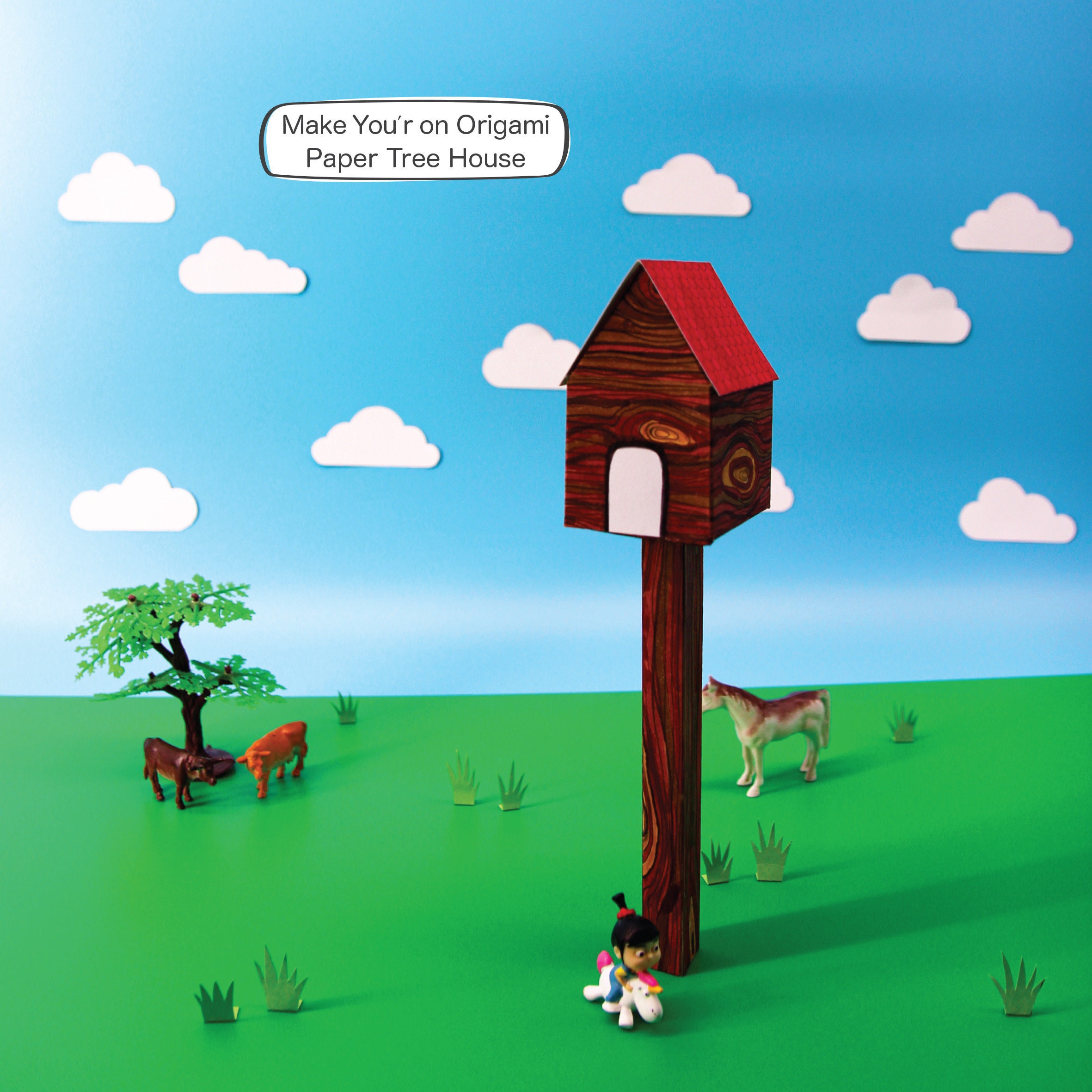 Coloring Tree House Paper Easy to Cut Assemble and Crafting - Etsy