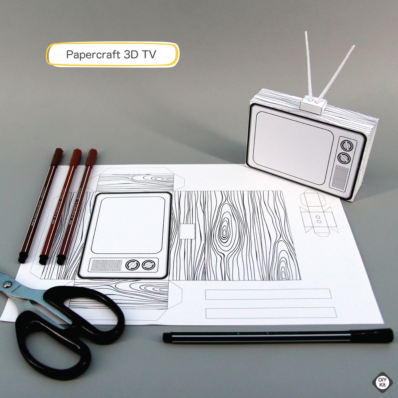 3D Coloring DIY TV Paper, Easy Papercraft Activity, Craft Paper Models ...