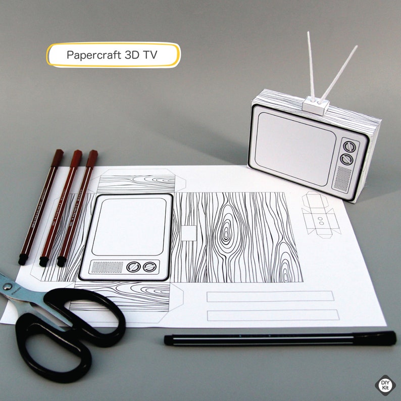 3D Coloring DIY TV Paper, Easy Papercraft Activity, Craft Paper Models ...