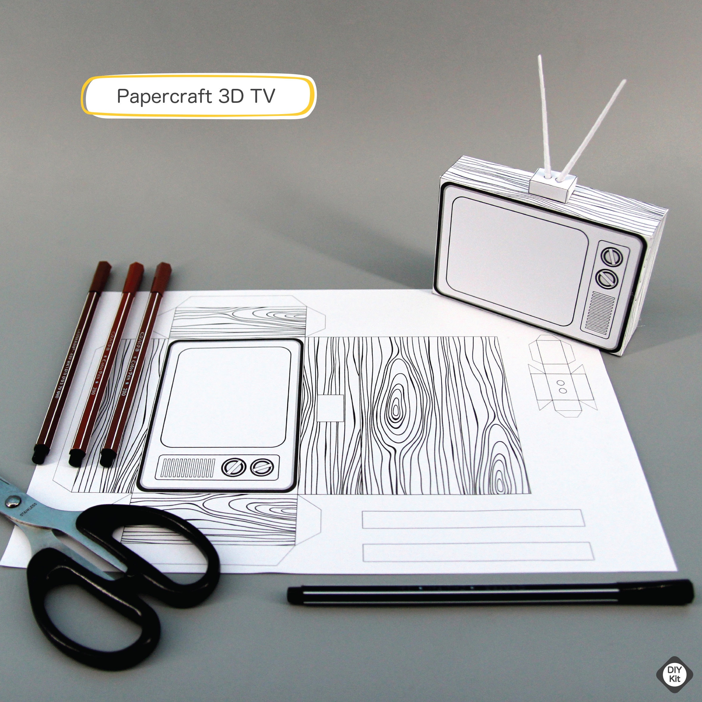 3D Coloring DIY TV Paper, Easy Papercraft Activity, Craft Paper Models ...