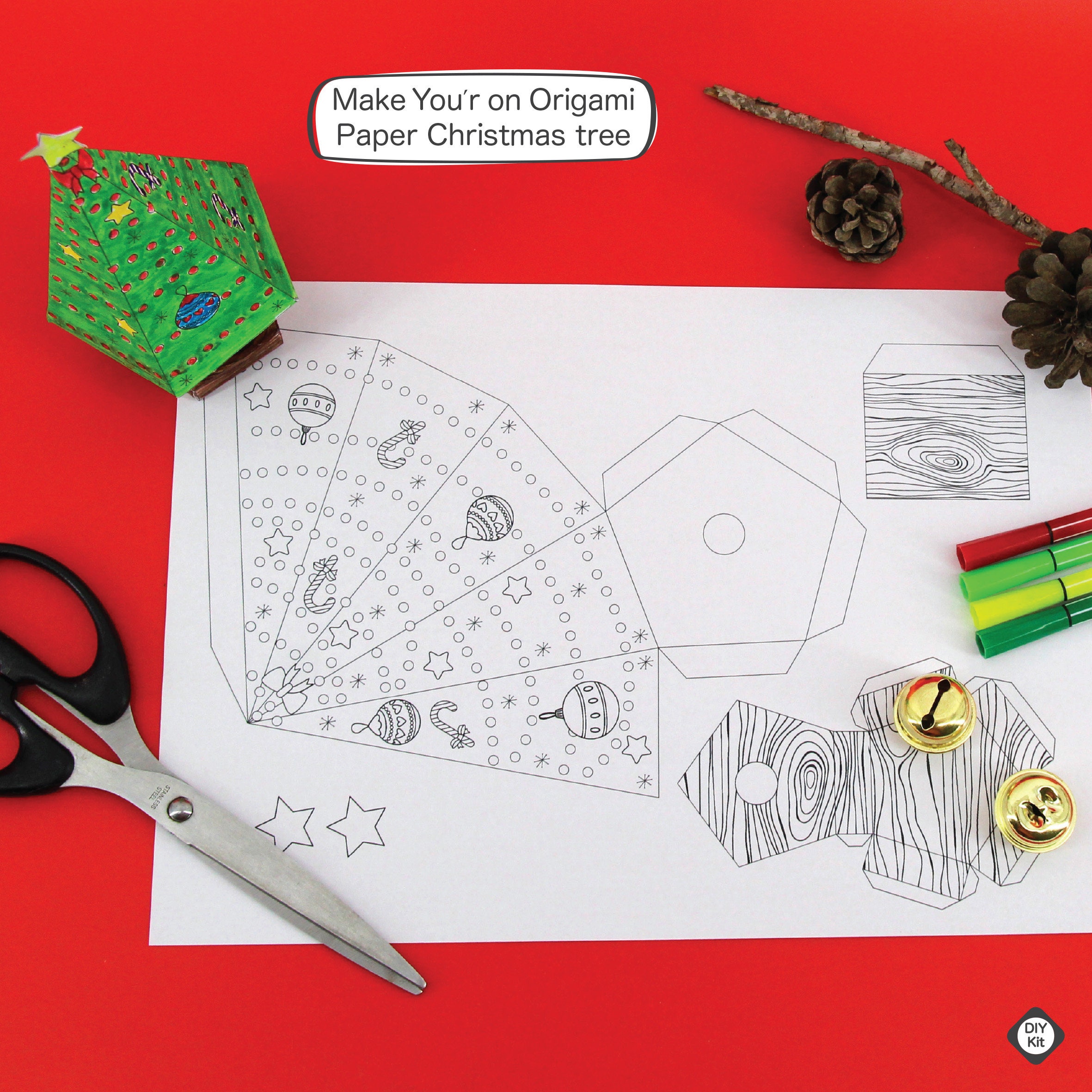 3D Coloring Christmas Tree, Easy Papercraft Activity, Craft Paper for ...