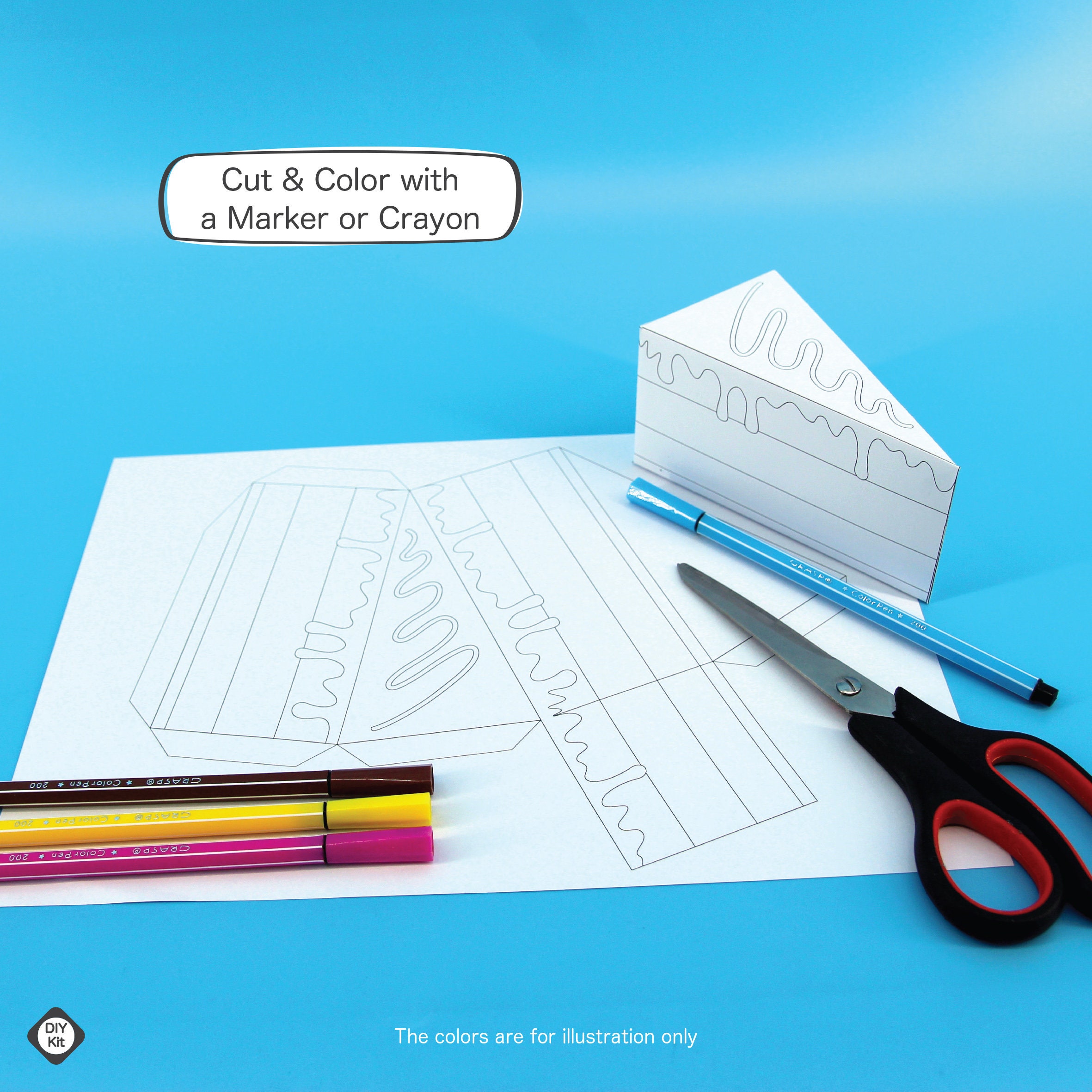 3D Coloring Dessert Paper, Easy Papercraft Activity, Craft Paper Models ...
