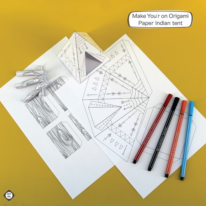 3D Coloring Indian Tent, Easy Papercraft Activity, Craft Paper Models ...
