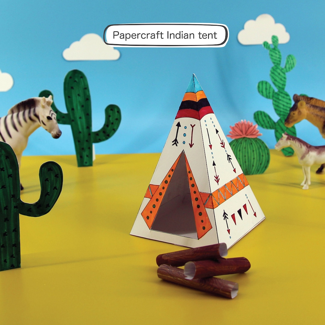 3D Coloring Indian Tent, Easy Papercraft Activity, Craft Paper Models ...