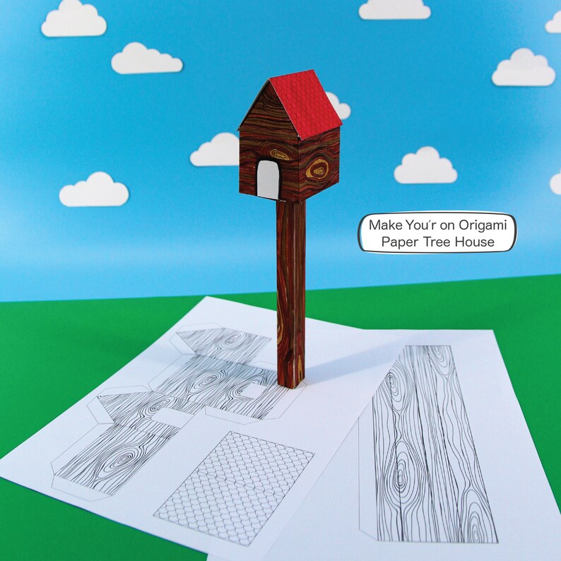 3D Coloring Tree House Paper Easy Papercraft Activity Craft | Etsy