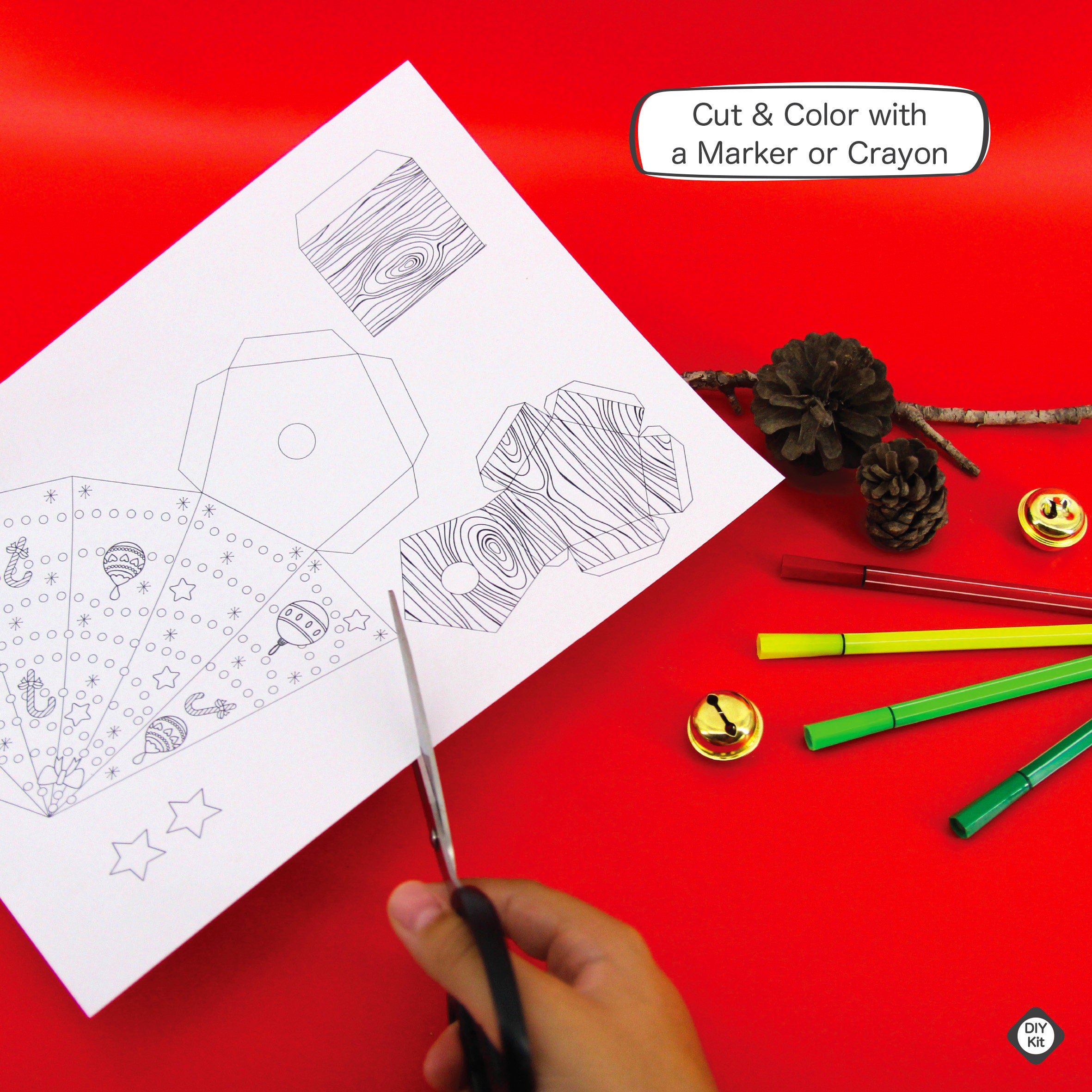 3D Coloring Christmas Tree, Easy Papercraft Activity, Craft Paper for ...