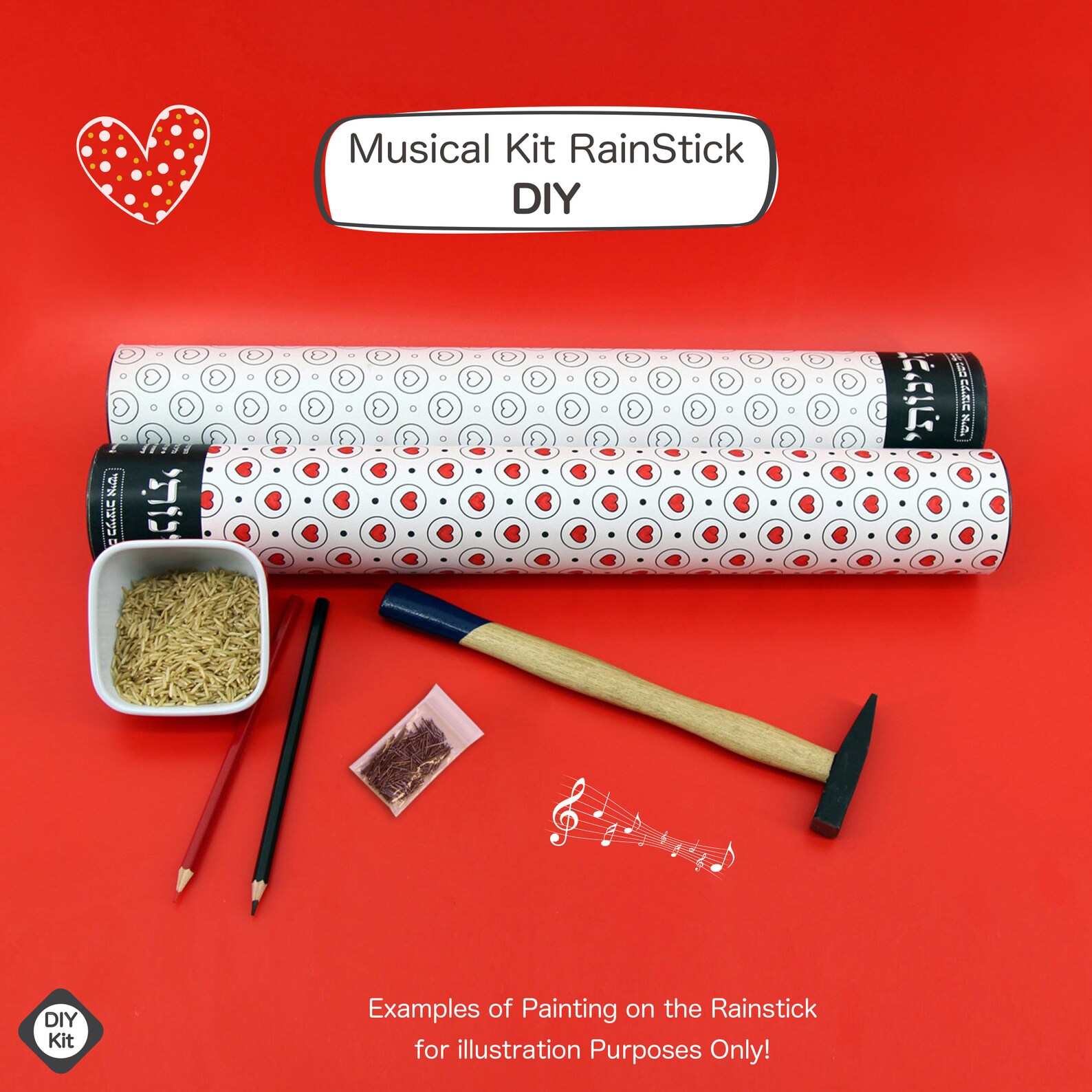 DIY Musical Rainstick Kit for Kids, Kids Craft Kits, Home Activity Kit, Kids Coloring Hearts ...