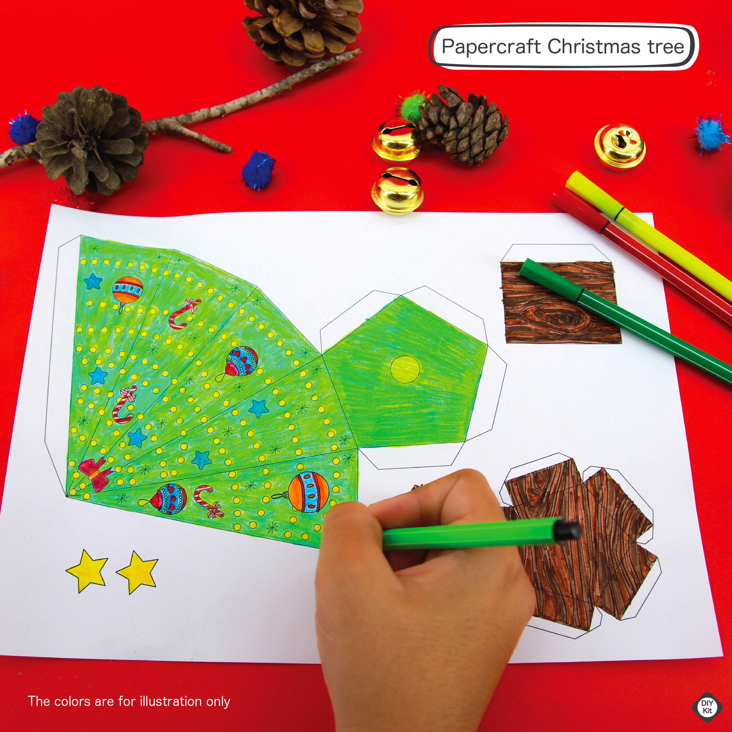 3D Coloring Christmas Tree, Easy Papercraft Activity, Craft Paper for ...