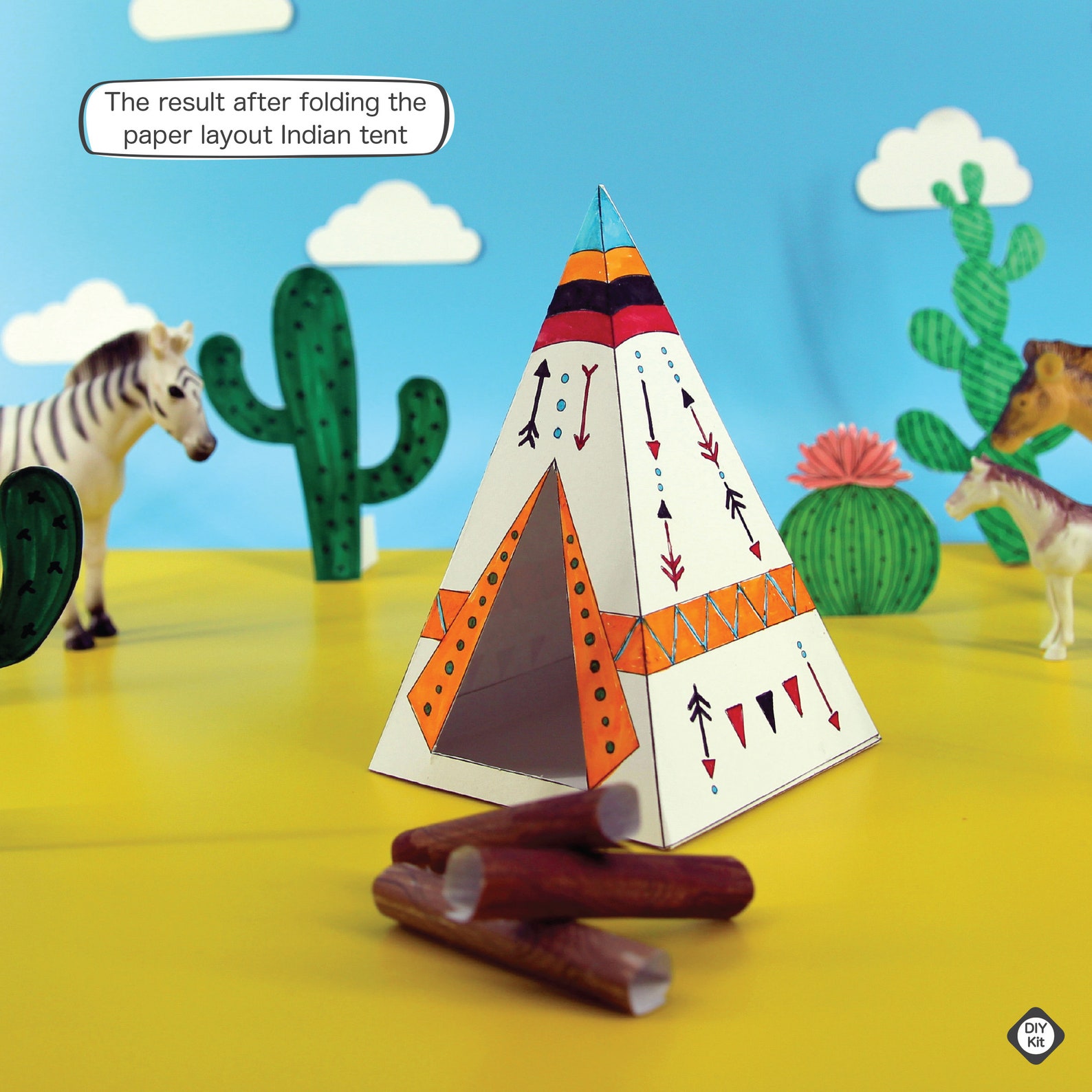 3D Coloring Indian Tent, Easy Papercraft Activity, Craft Paper Models ...