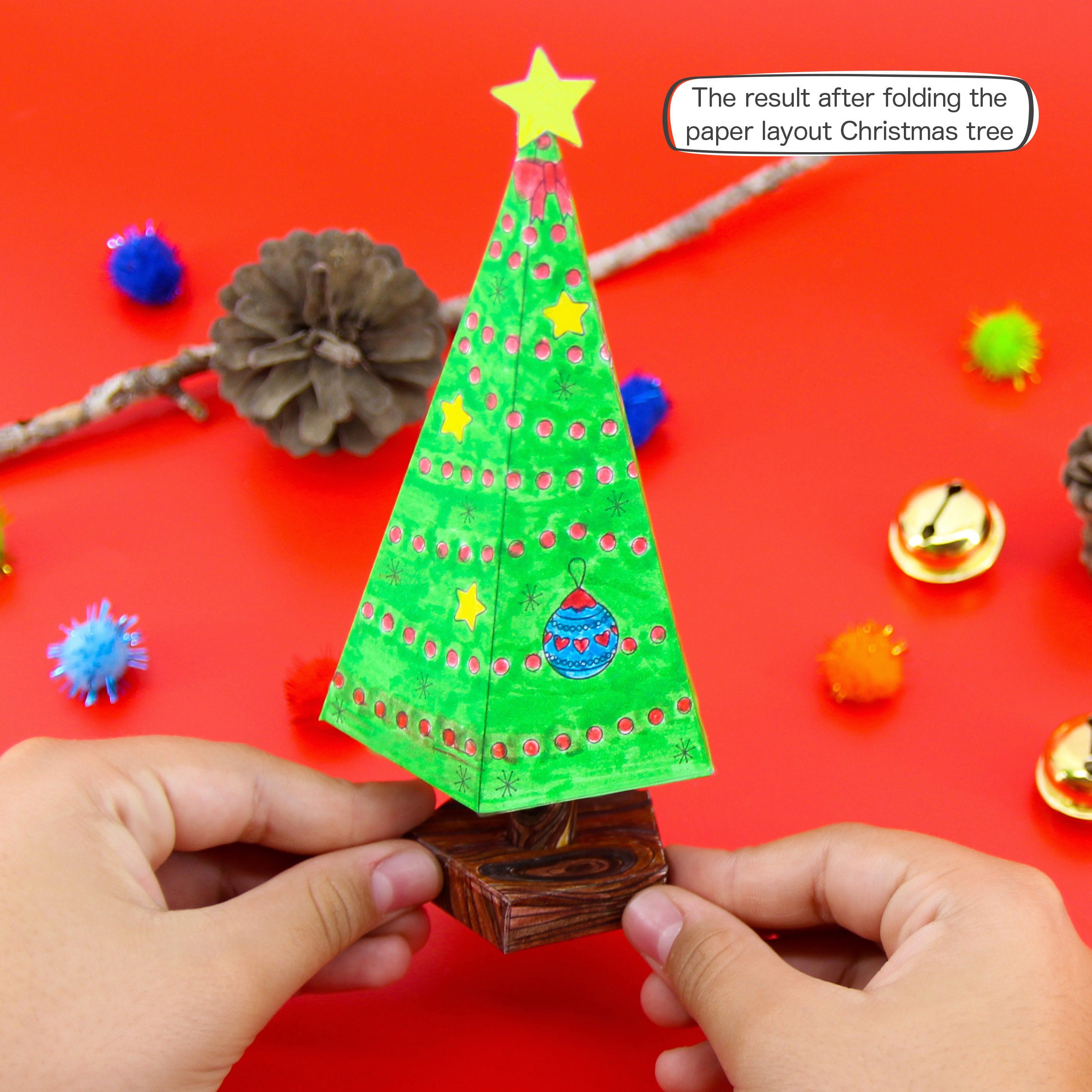 3D Coloring Christmas Tree, Easy Papercraft Activity, Craft Paper for ...