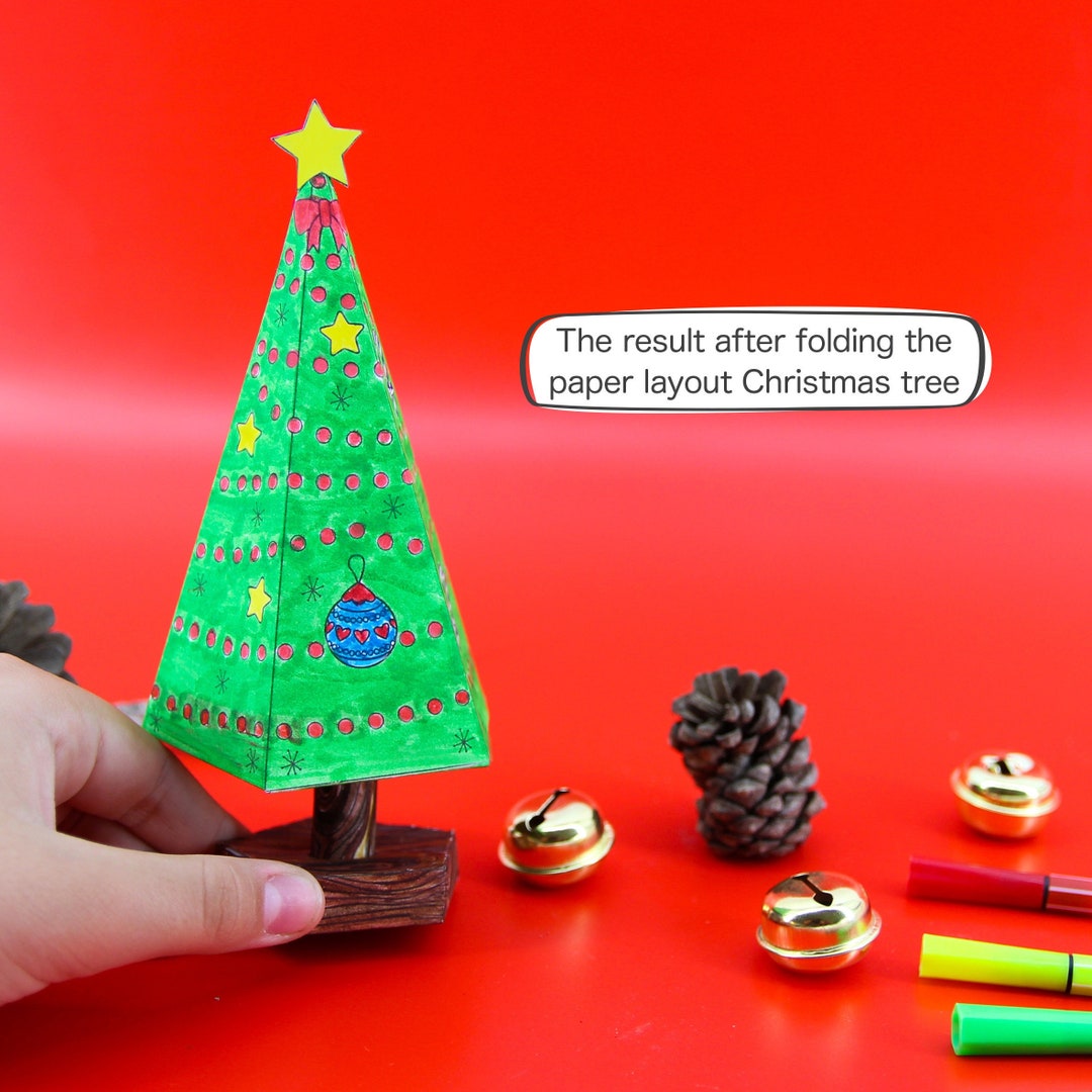 3D Coloring Christmas Tree, Easy Papercraft Activity, Craft Paper for ...