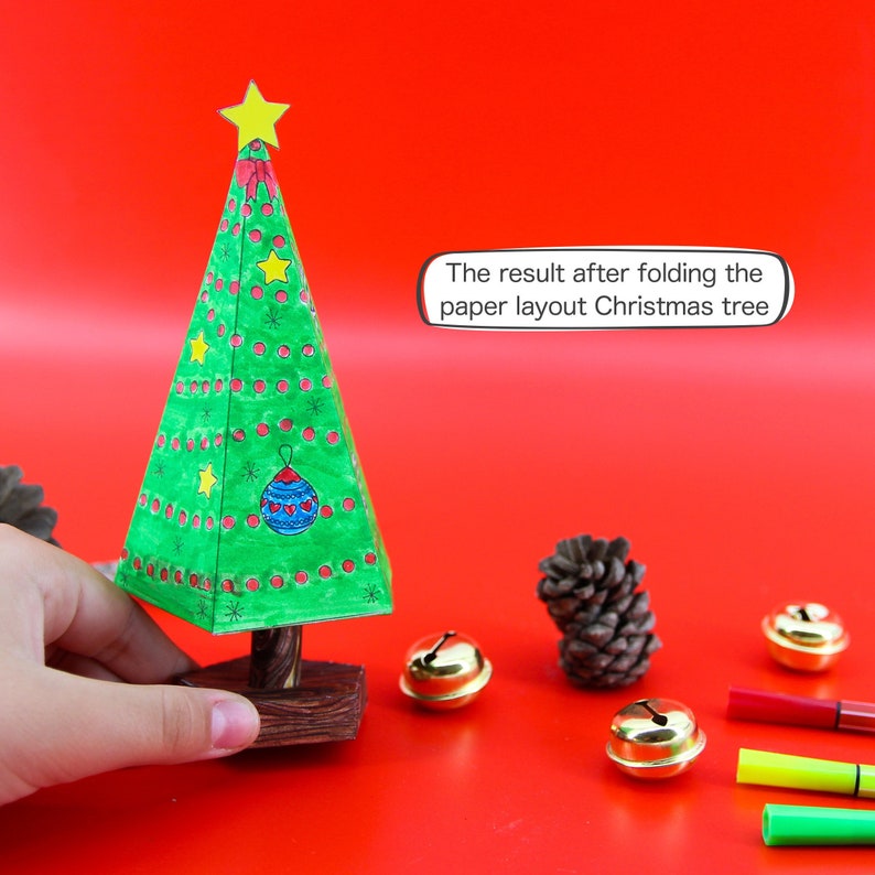3D Coloring Christmas Tree, Easy Papercraft Activity, Craft Paper for ...