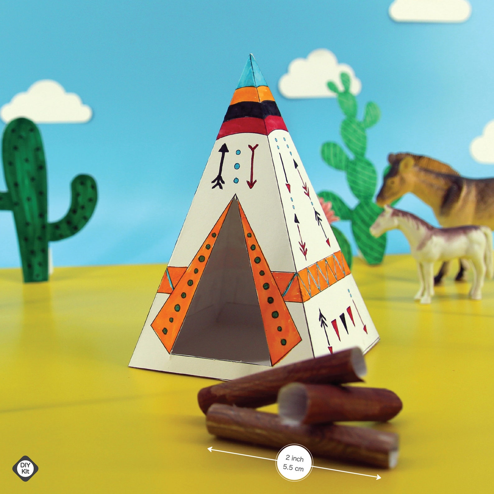 3D Coloring Indian Tent, Easy Papercraft Activity, Craft Paper Models ...