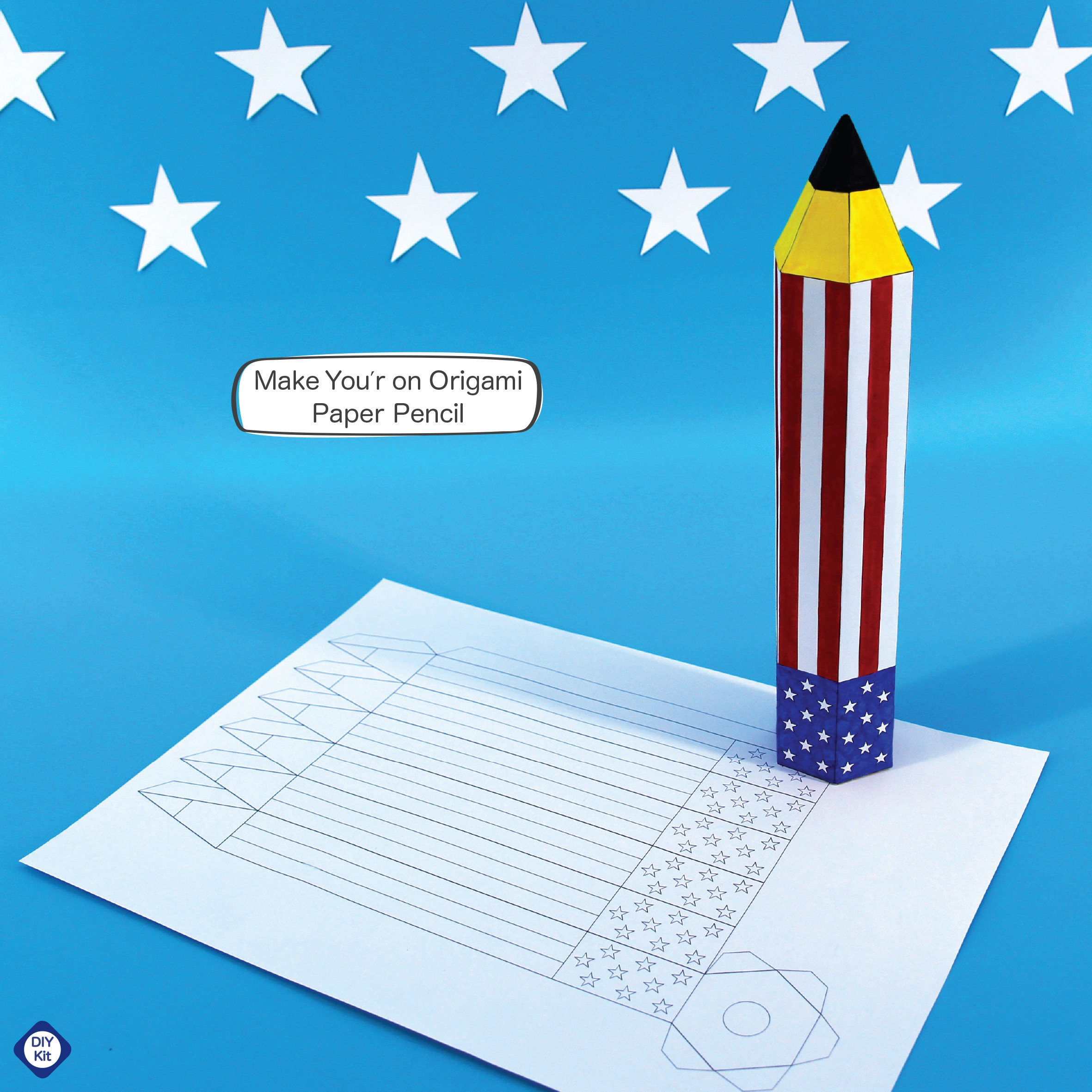 Printable 4th of July Decor Pencil Craft, Papercrafts Origami Fourth of ...
