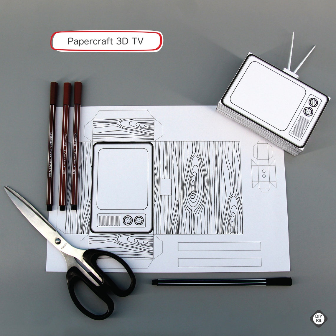 3D Coloring DIY TV Paper, Easy Papercraft Activity, Craft Paper Models ...