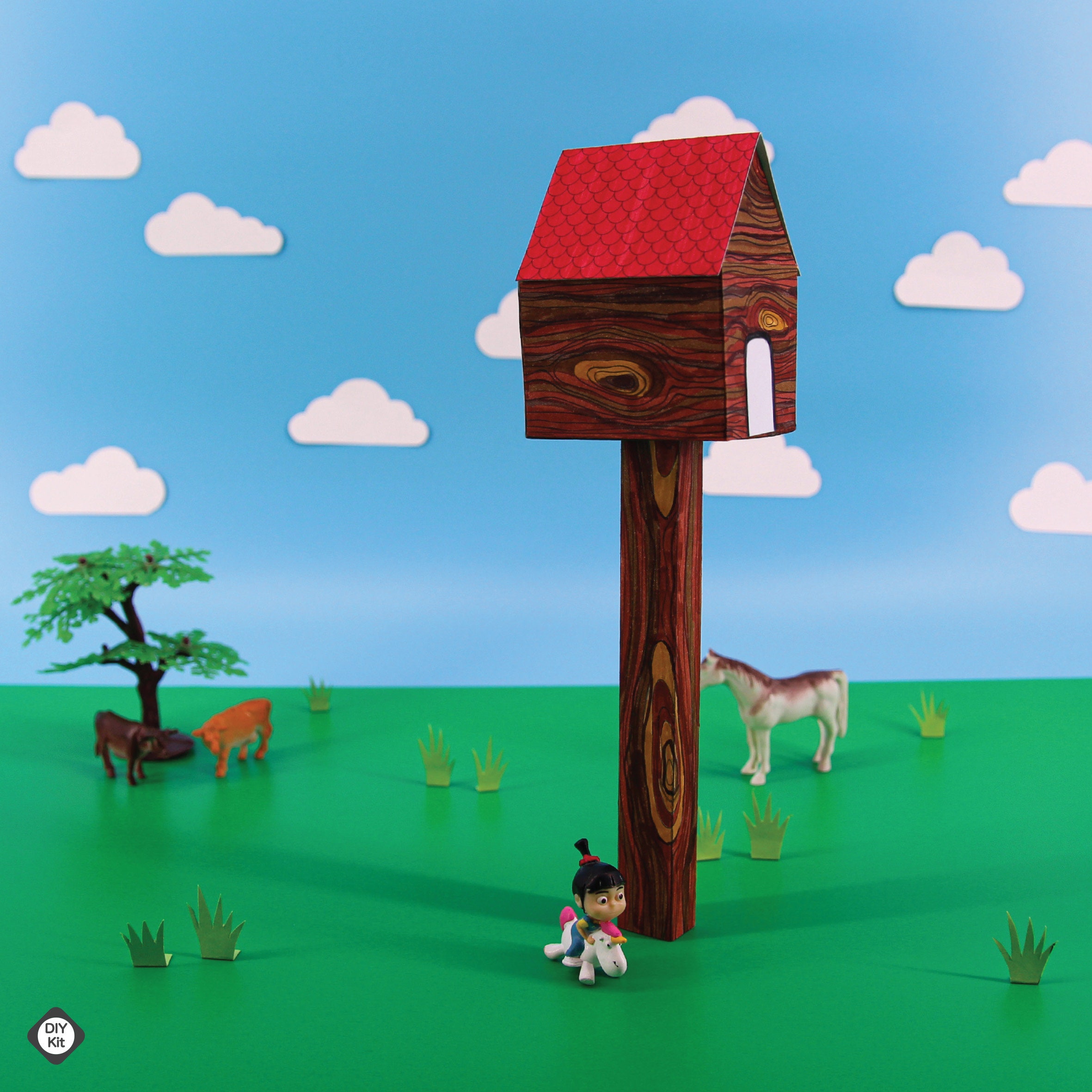 3D Coloring Tree House Paper, Easy Papercraft Activity, Craft Paper ...