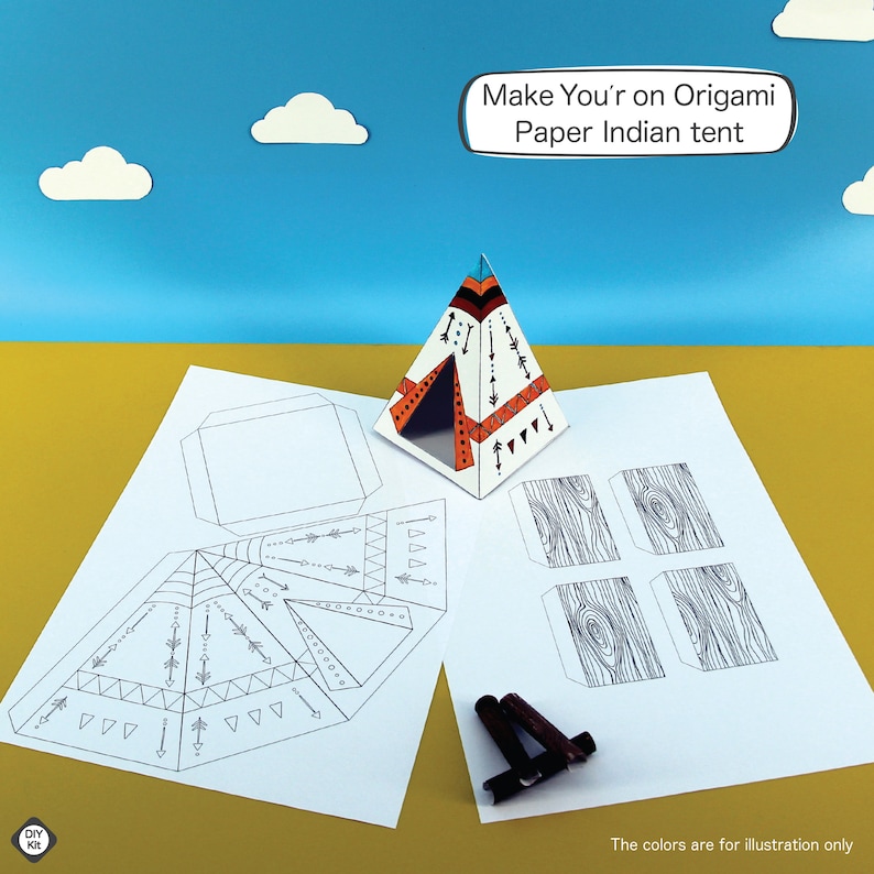 3D Coloring Indian Tent, Easy Papercraft Activity, Craft Paper Models ...