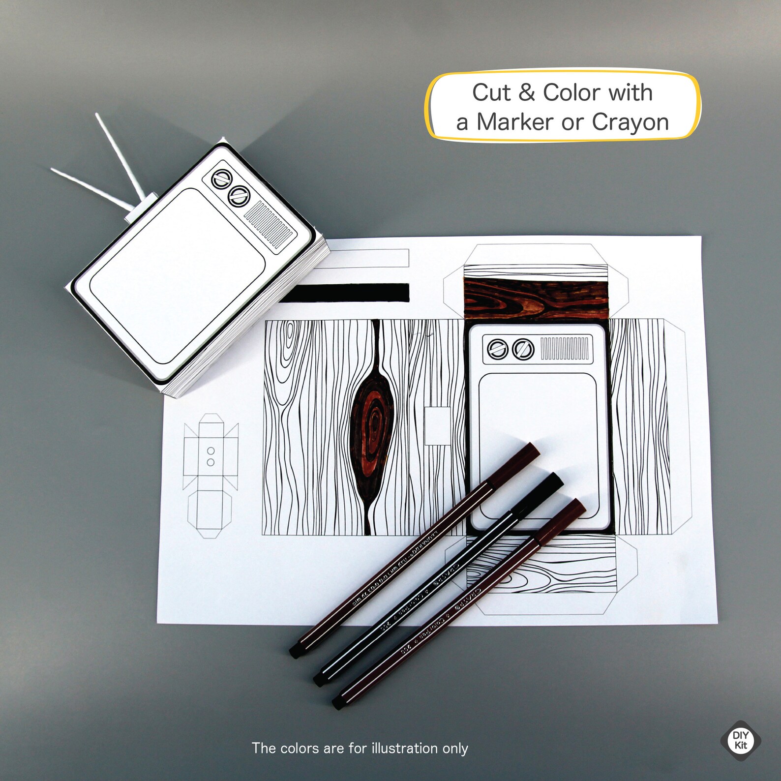 3D Coloring DIY TV Paper, Easy Papercraft Activity, Craft Paper Models ...