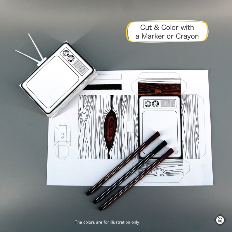 3D Coloring DIY TV Paper, Easy Papercraft Activity, Craft Paper Models ...