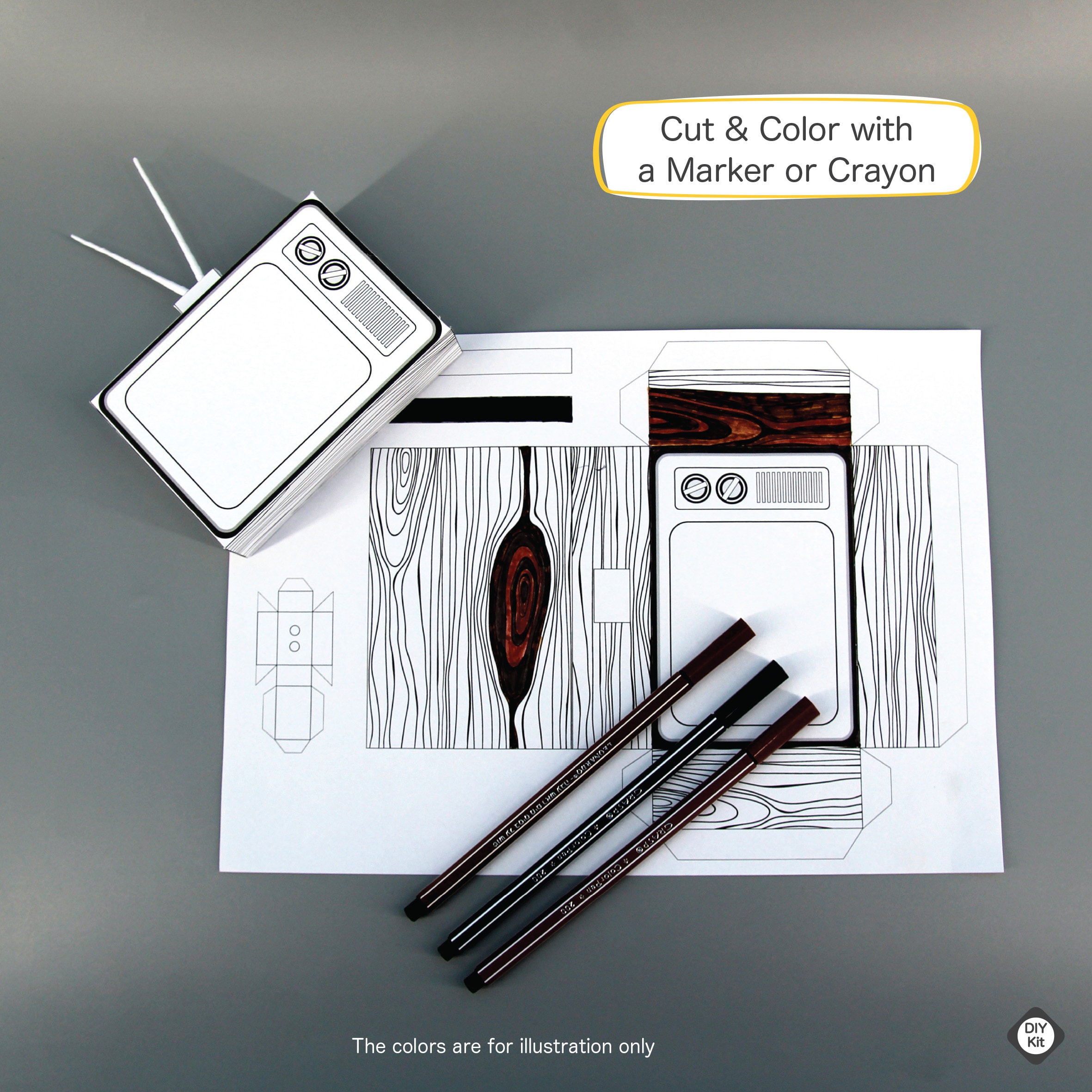 3D Coloring DIY TV Paper, Easy Papercraft Activity, Craft Paper Models ...