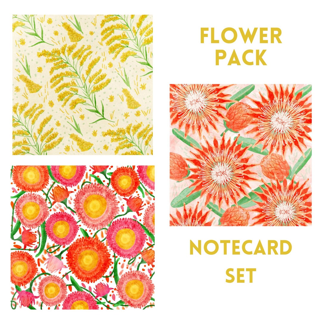 Flower Pack, Notecard Set, Floral Cards, Flower Notecards, Stationary ...