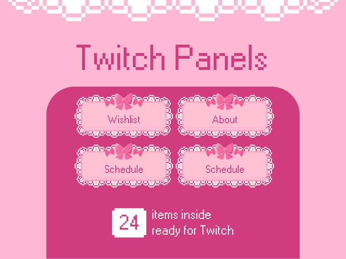 Cute Pink Twitch Panels - Kawaii Stream Pixel Art With Coquette Ribbon ...