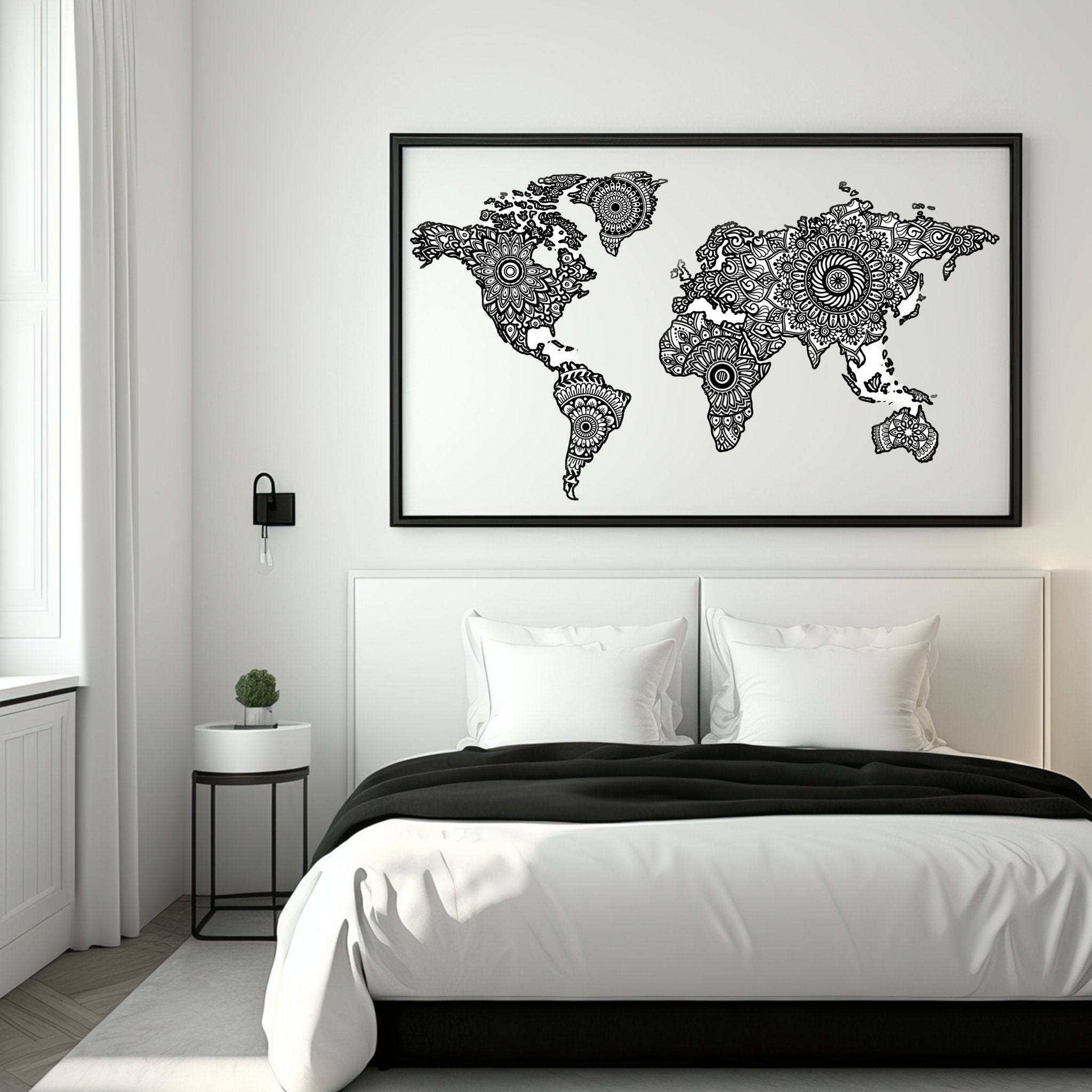 World Map Mandala Doodle Instant Download Printable - Etsy