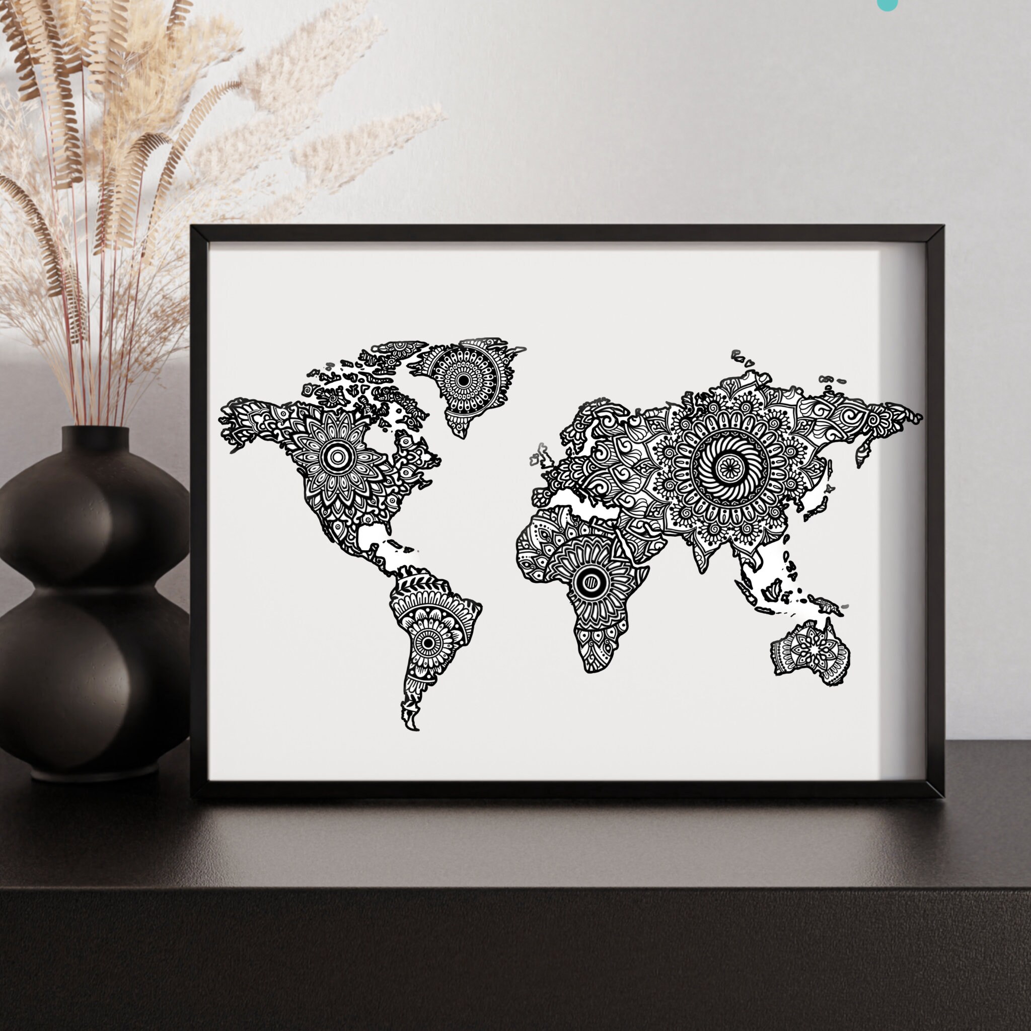 World Map Mandala- Doodle Instant Download, Printable, Zentangle Home ...