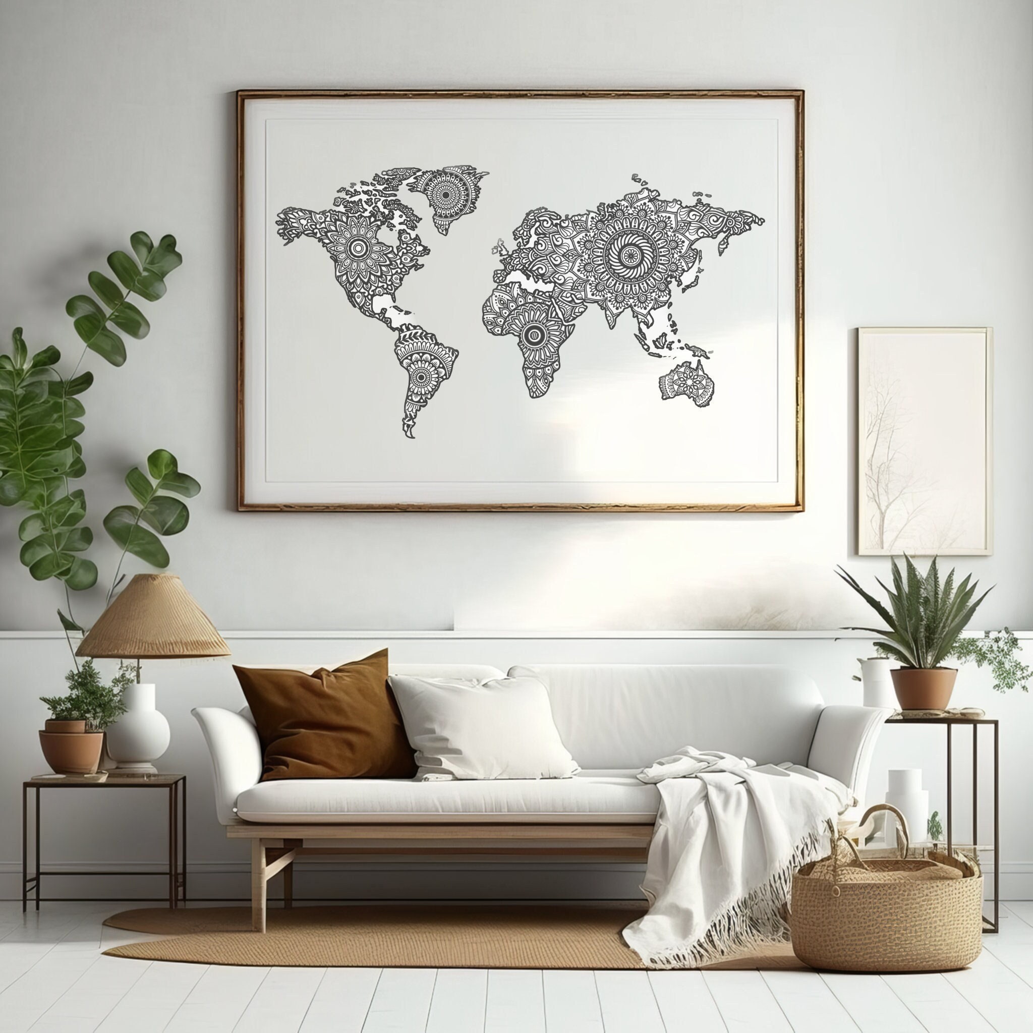World Map Mandala- Doodle Instant Download, Printable, Zentangle Home ...