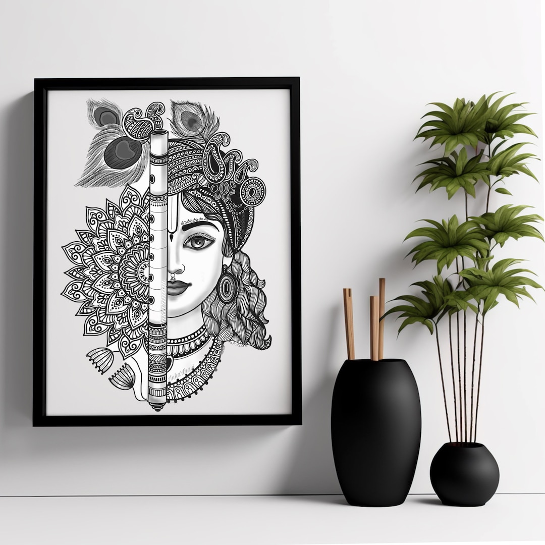 Celestial Serenity: Krishna Digital Download Mandala Artwork Printable ...