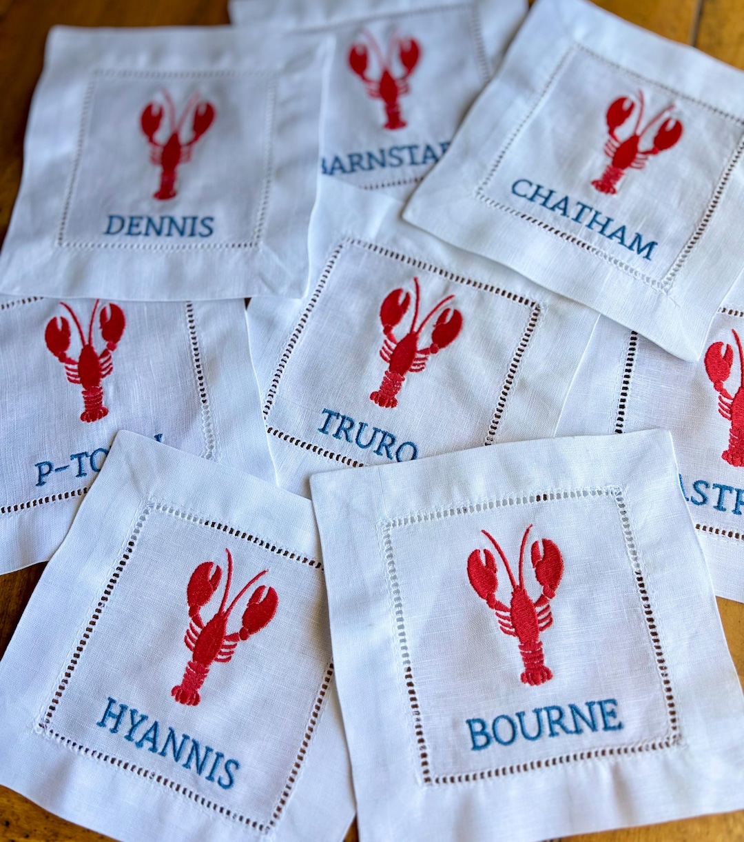 Cape Cod Coasters - Embroidered Lobster Design, Nautical Decor for ...