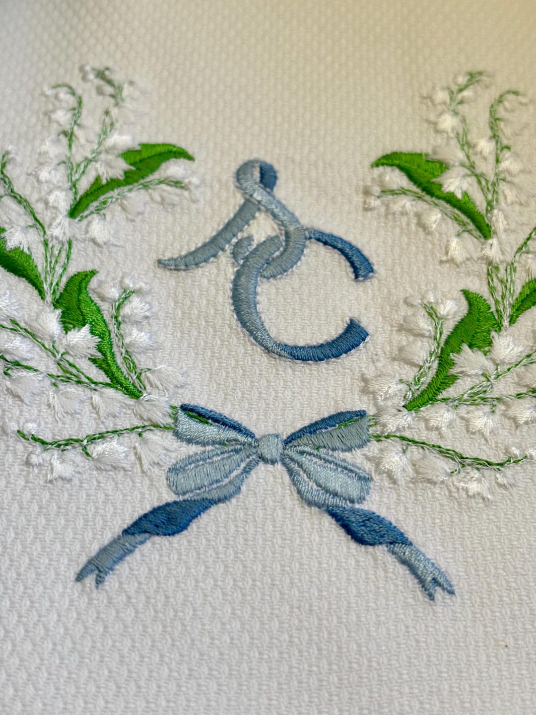 Guest Towel - Lily of the Valley Embroidered Monogrammed Hand, Spring ...