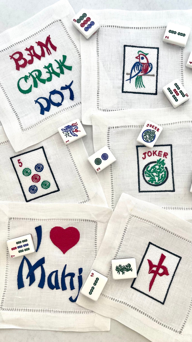 Mah Jongg |cocktail Napkins Linen Asian Chinese Love Mahj Bar Cart ...