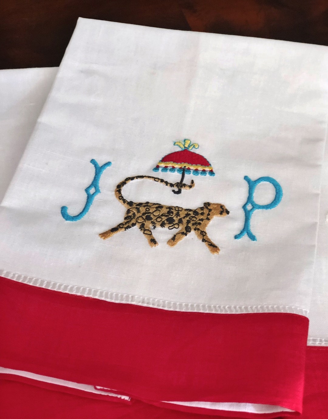 Cheetah Guest Towel, Cheetah Towel, Chinoiserie Towel, Embroidered ...