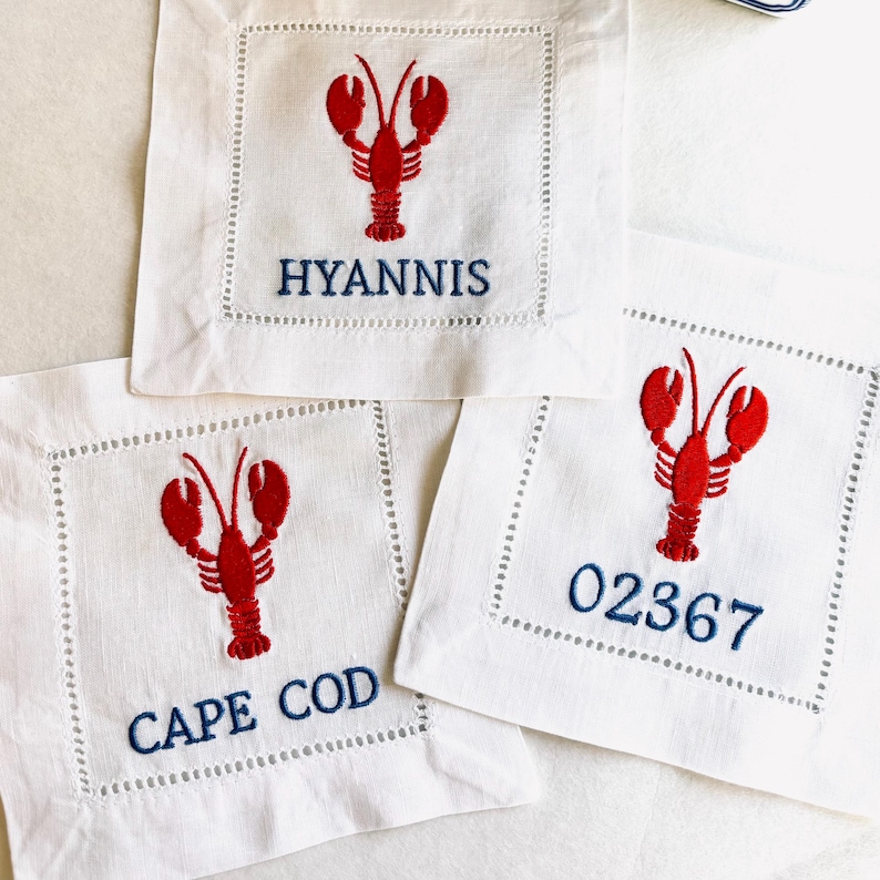 Cape Cod Coasters - Embroidered Lobster Design, Nautical Decor for ...