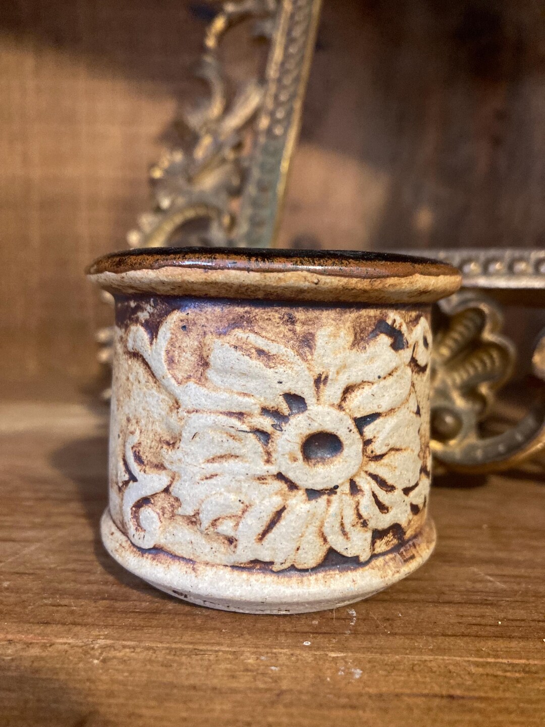 Quantock Pottery Salt Pot - Glazed, Floral Relief - Etsy