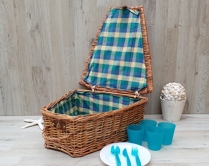 Vintage Wicker Picnic Basket, Complete Picnic Basket, Picnic Basket for ...