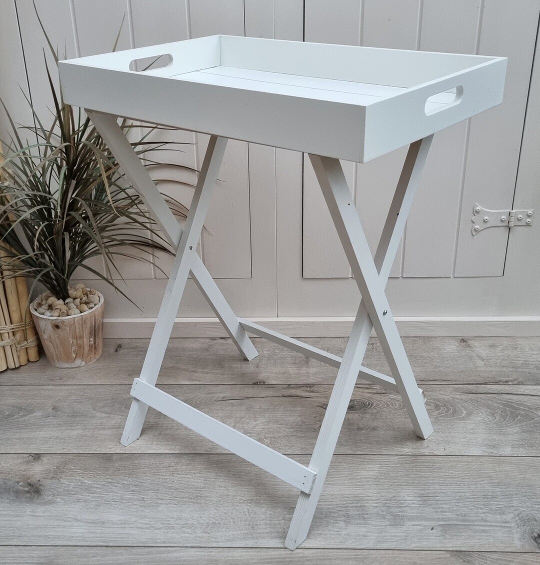 White Wooden Table Tray, Folding Tray Table, Butler Tray, Side Table ...