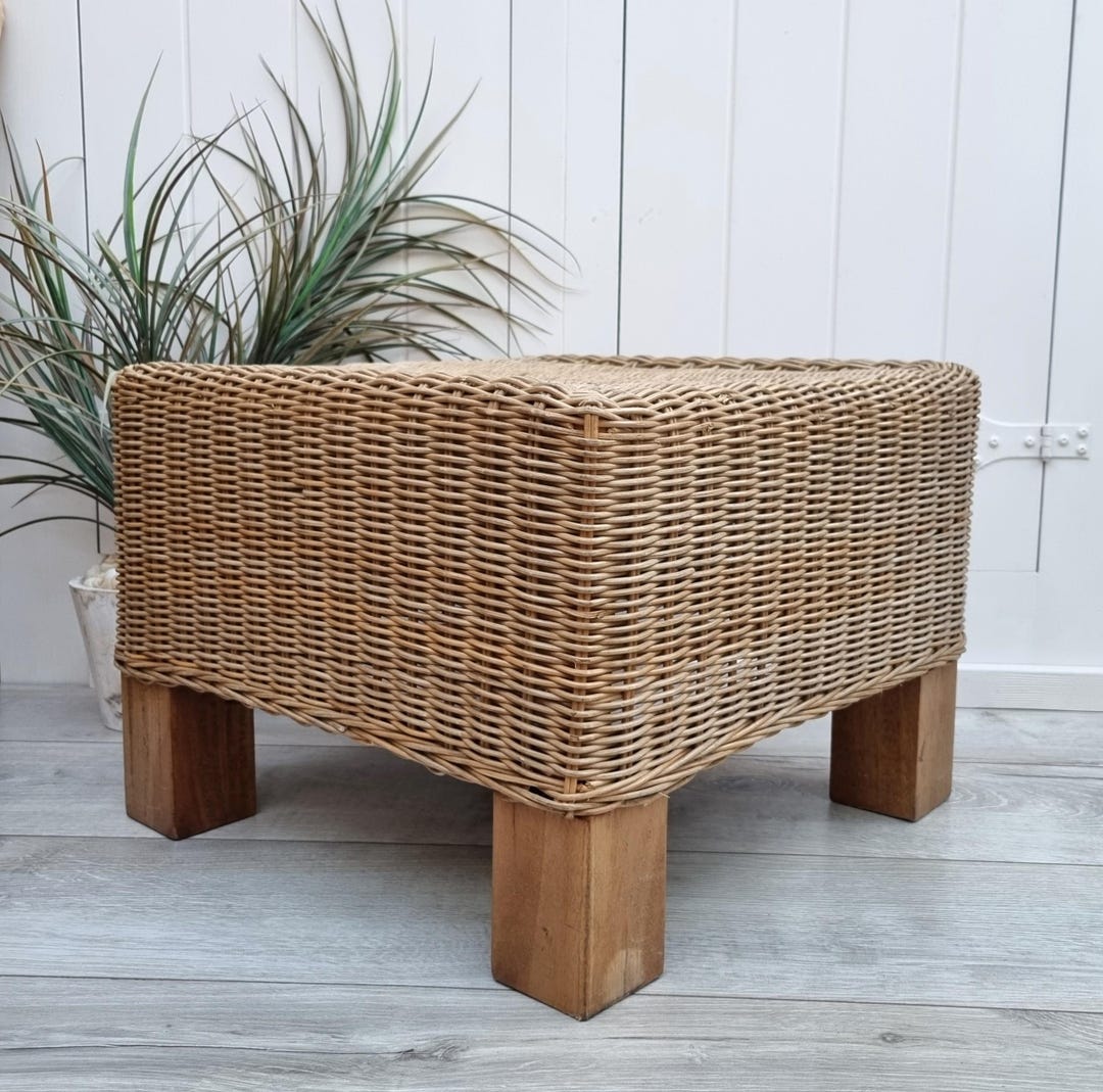 Square Wicker Ottoman, Patio Furniture, Garden Lounge, Wicker Footstool ...