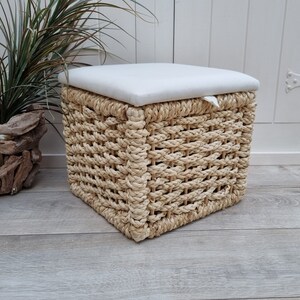 Storage Ottoman, Wicker Stool, Square Wicker Footstool, Storage Basket ...