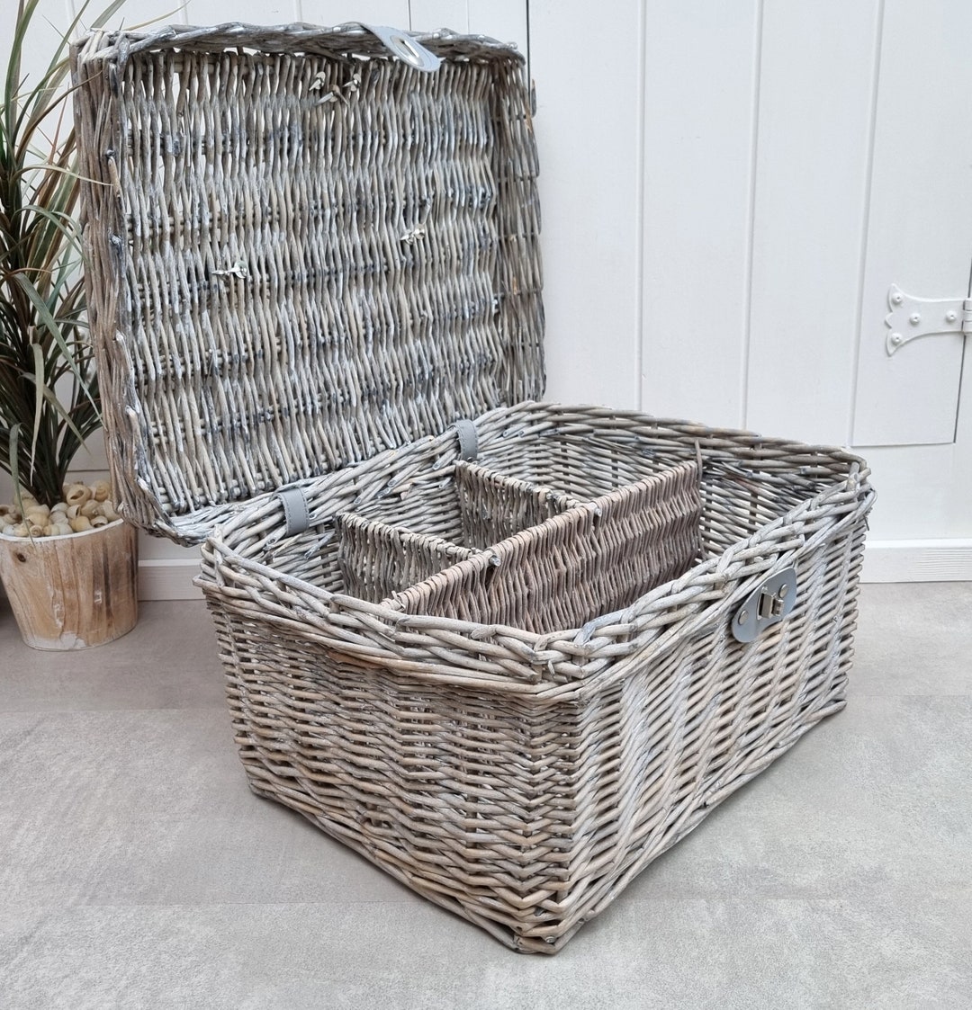 Rectangular Gray Wicker Basket, Wicker Picnic Basket, Storage Basket ...