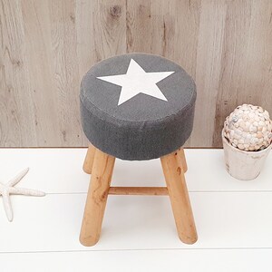 Vintage Upholstered Stool 'star', Wooden Foot Stool, Coastal Stool ...